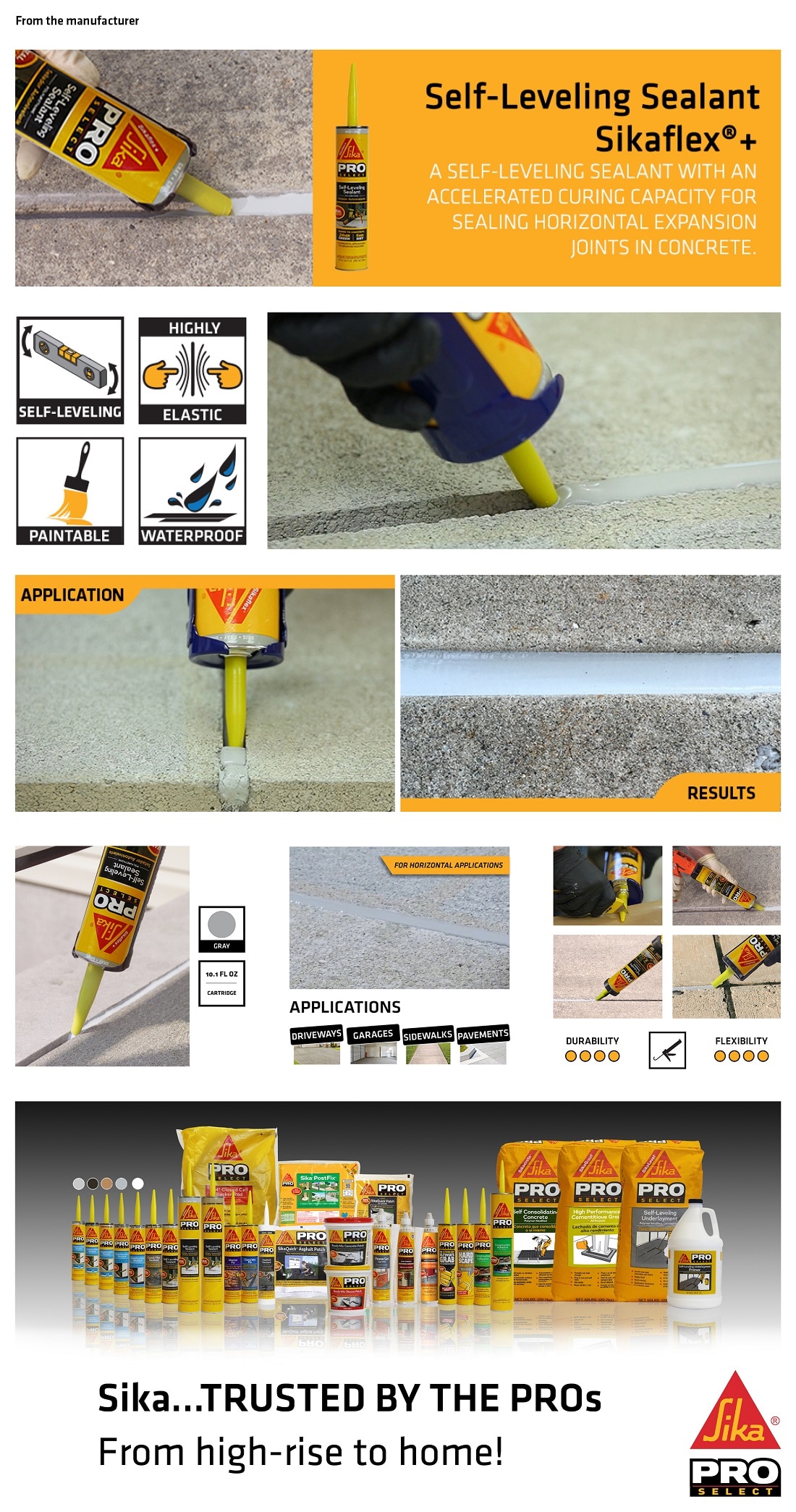 Sika 10.1 fl. oz. Sikaflex Self-Leveling Horizontal Joint Elastic Polyurethane Sealant in Gray ...